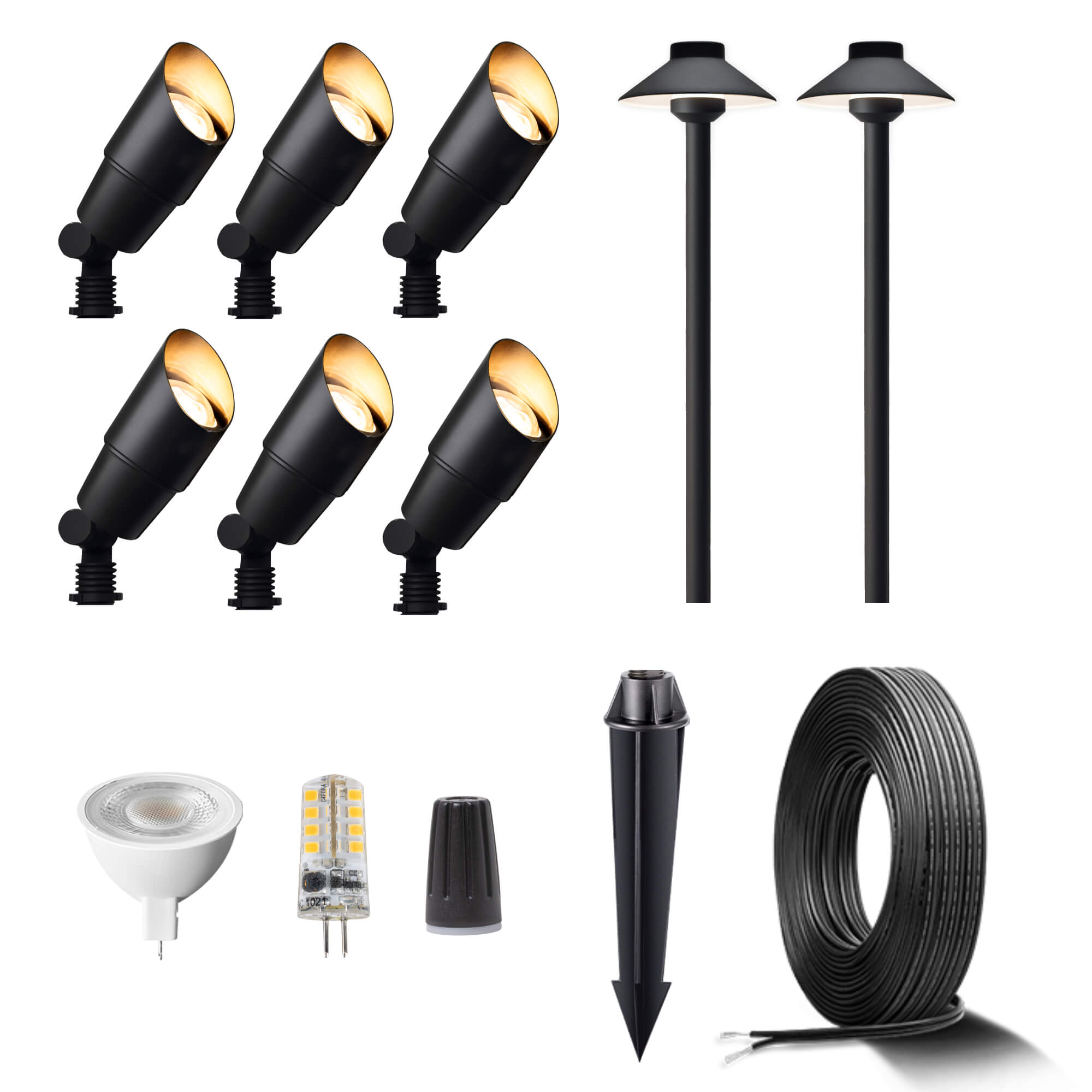 Outdoor Brass Landscape Lighting Kit Black Spotlights Path Lights ...