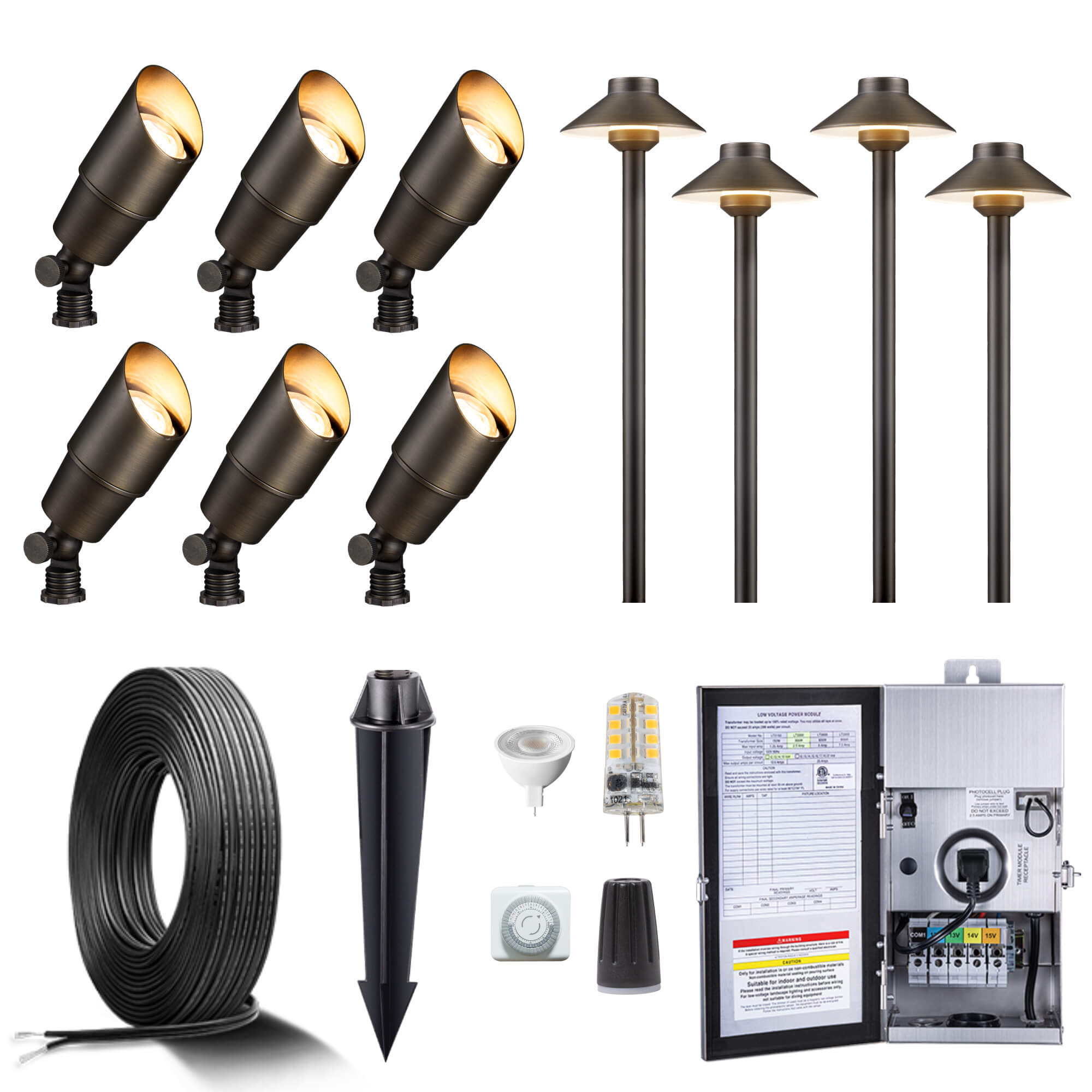 Outdoor Brass Landscape Lighting Kit Black Spotlights Path Lights ...
