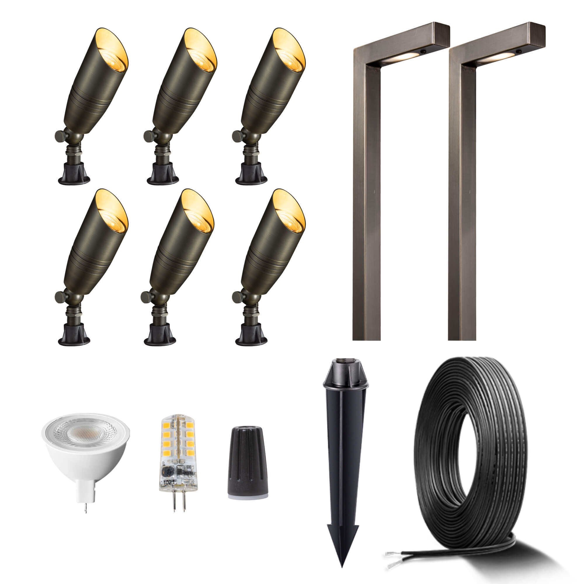 Outdoor Brass Landscape Lighting Kit Black Spotlights Path Lights ...